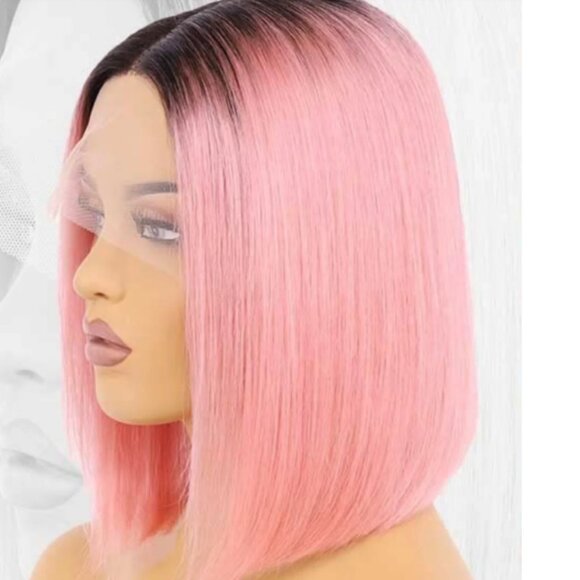 Hair | Rose Pink Hd Lace Frontal Bob Wigs Human Hair 18 Density | Poshmark